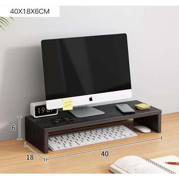商品紹介サイズ・40×18×6カラー：ブラック構造：収納ラック素材：木製天板対応モニター：湾曲/平面ディスプレイ両方OK