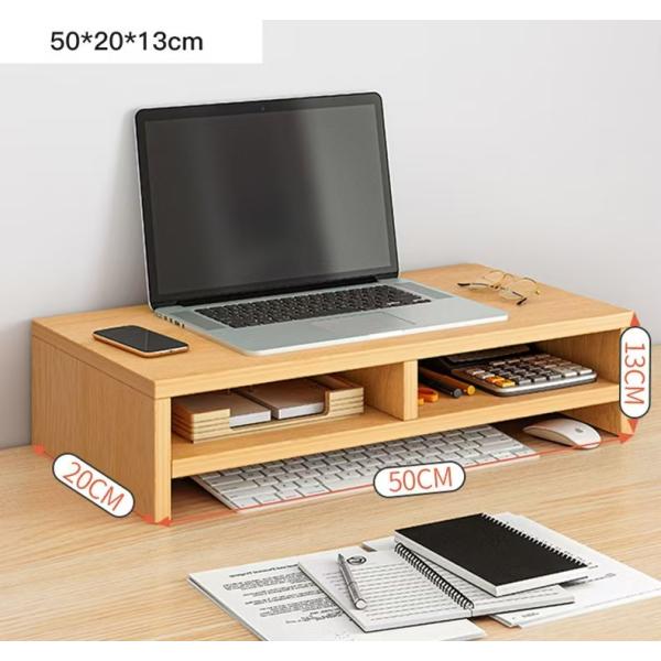 商品紹介サイズ・50×20×13カラー：ウォールナット木構造：二段式収納ラック素材：木製天板対応モニター：湾曲/平面ディスプレイ両方OK