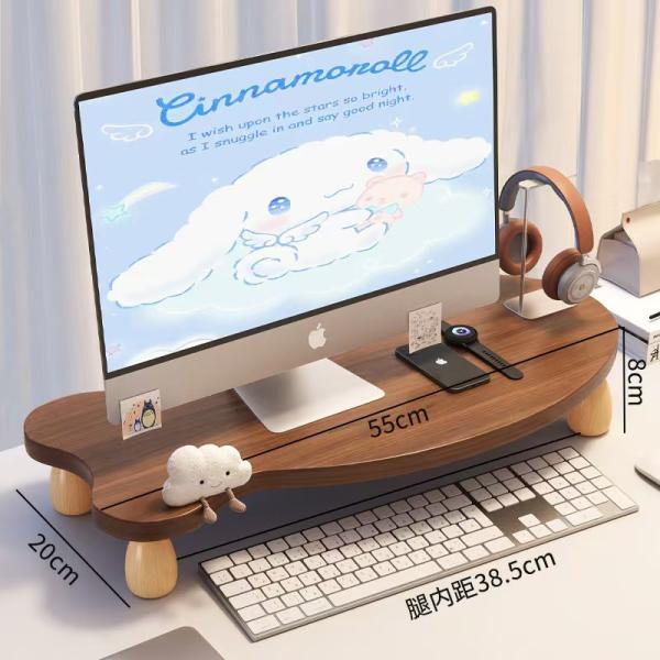 商品紹介サイズ・55×20×8カラー：ブラウン構造：収納ラック素材：木製天板対応モニター：湾曲/平面ディスプレイ両方OK