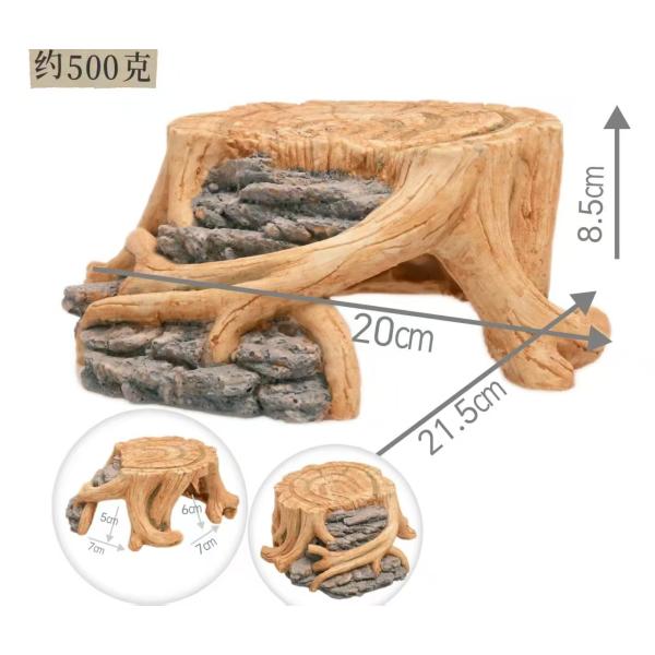 - 多機能な利用：- 素材：樹脂-サイズ：20cm*21.5cm*8.5cm-重さ：500g- 隠れ家：リザード、ヤモリ、ヘビなどの爬虫類が安心して身を隠せるスペースを提供。- 休憩・脱皮場所：表面の粗い質感が脱皮を助け、また日向ぼっこや休...