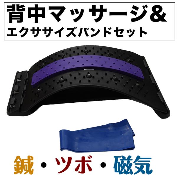 椅子や床に置いて背中を伸ばせるマッサージャーとエクササイズゴムのセットです。簡単にストレッチ＆エクササイズしたい<br><br>授乳中のママや、リモートワークで固まってしまった体にもおススメ！デスクワークの合間に！家...