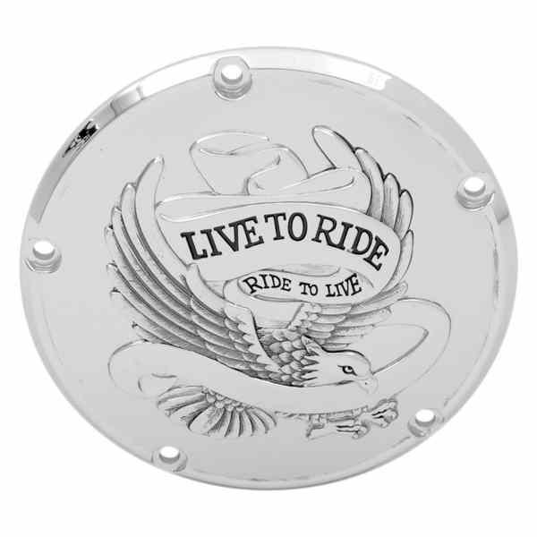 ドラッグスペシャリティーズ  11070157 1107-0157 Live to Ride ダービーカバー - 5穴 - クローム ダービーカバー - Live to Ride - 5穴 - クローム - '99-'18 ビッグツイン L...