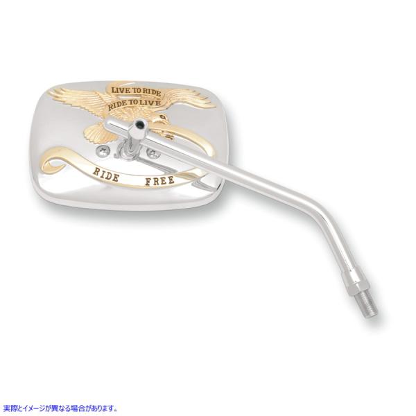 エムゴ 20-31757A  ドラッグスペシャリティーズ 2031757 2031757 Live to Ride Free" Custom Mirror Live to Ride Free Mirror - Chrome/Gold - 1...