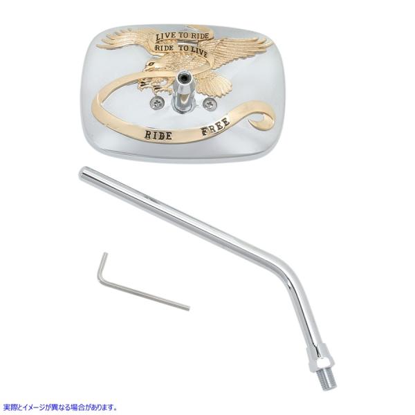 エムゴ 20-31758A  ドラッグスペシャリティーズ 2031758 2031758 Live to Ride Free" Custom Mirror Live to Ride Free Mirror - Chrome/Gold - 1...