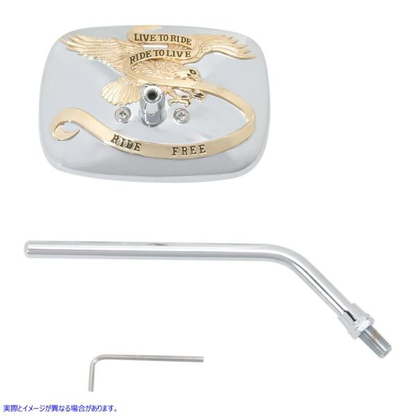 エムゴ 20-31759A  ドラッグスペシャリティーズ 2031759 2031759 Live to Ride Free" Custom Mirror Live to Ride Free Mirror - Chrome/Gold - R...