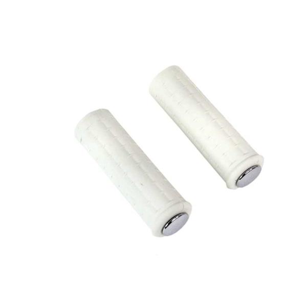 V-TWIN 品番 28-0787 Replica White Waffle Style Grip Set with Chrome Plugs V-Twin    Vツイン お取寄せ品