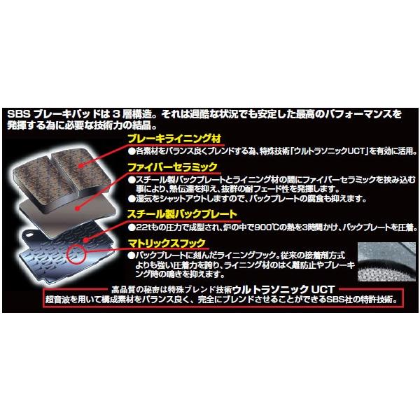 品番：777-0140000商品内容：■SBSブレーキパッドは3層構造。それは過酷な状況でも安定した最高のパフォーマンスを発揮する為に必要な技術力の結晶。■SBSブレーキパッド最大の魅力はコントロール性能と耐摩耗性の高さ！■パッドNo ： ...