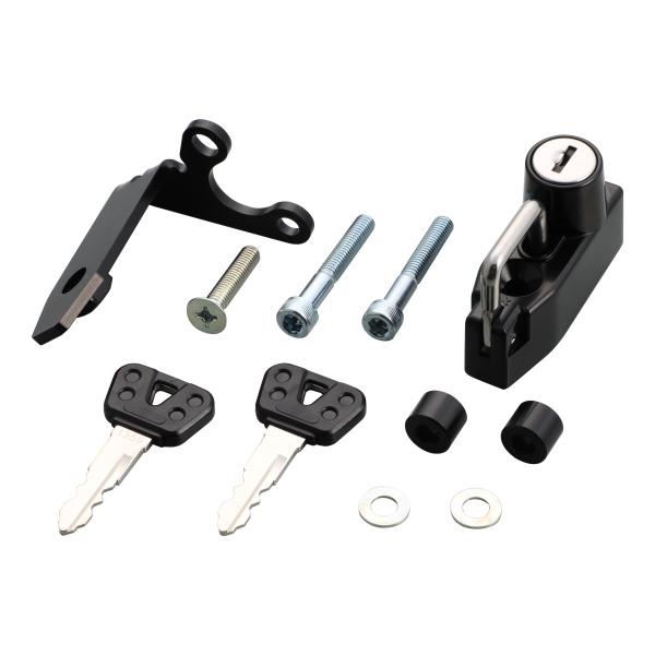 スペースを生かし利便性アップ！出先での使用に便利なヘルメットホルダー！！ブラック/マスターシリンダーブラケット部日常の使い勝手を向上させるヘルメットロックです。※ヘルメットを掛けたまま走行しないでください。○ボルトオン○キー2ヶ付属○プレー...