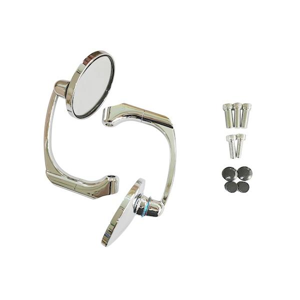 カラー：メッキタイプ：丸型商品サイズ：ハウジング直径：85mm単位：1セット(左右)セット内容/付属品：2本(左右セット) 付属ネジ：10mm正×2、10mm逆×1、8mm正×2