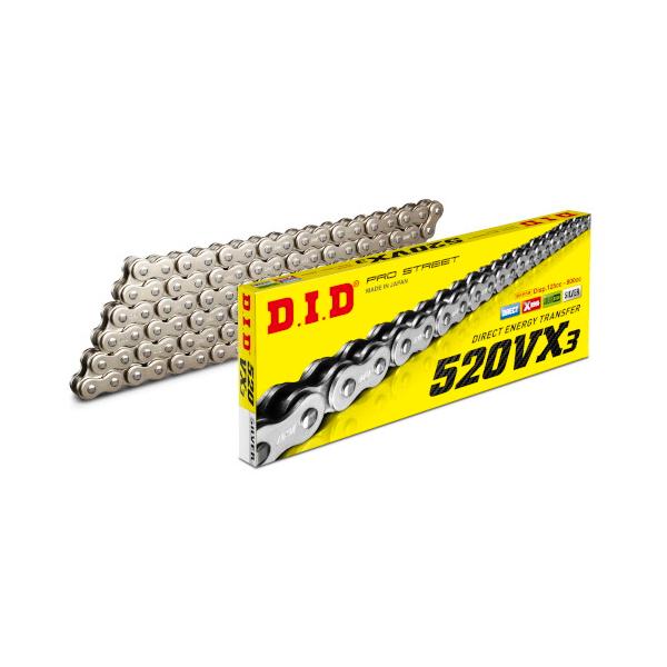 メーカー品番：DID520VX3-110FJ S&amp;Sカラー：シルバータイプ：シールチェーン(Xリング)単位：1本セット内容/付属品：付属ジョイント：軽圧入クリップジョイント(FJ)