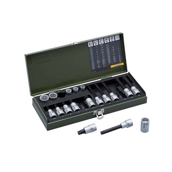 メーカー品番：82296単位：1セットセット内容/付属品：ダブルヘックス(12角)ソケット(1/2” 12.7mm) 9/10/12/18/19/21mm XZN(トリプルスクエア)ビットソケット(1/2” 12.7mm) SP(スプライン...