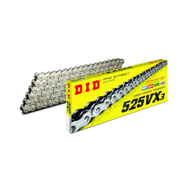 メーカー品番：DID525VX3-108ZJ S&amp;Sカラー：シルバータイプ：シールチェーン(Xリング)単位：1本セット内容/付属品：付属ジョイント：カシメジョイント(ZJ)