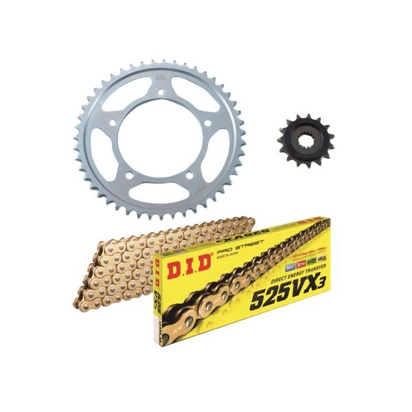 メーカー品番：DS-05G適合車種：V-Strom650/ABS/X/XTカラー：ゴールドタイプ：MT駆動系単位：1セットセット内容/付属品：フロントスプロケット×1、リアスプロケット×1、チェーン×1、カシメジョイント×1