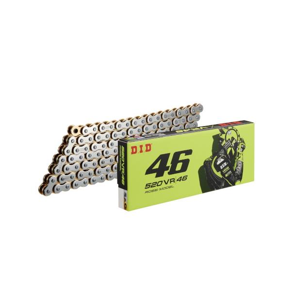 メーカー品番：DID520VR/46-112Lカラー：シルバー/ゴールドタイプ：シールチェーン(Xリング)単位：1本セット内容/付属品：付属ジョイント：カシメジョイント(ZJ)