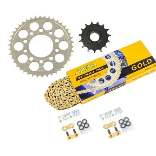 メーカー品番：KS40313適合車種：CB400SF[92-98]｜CB400 FOUR[97-01]カラー：ゴールドタイプ：MT駆動系単位：1セット(3点入)セット内容/付属品：【セット内容】 フロント品番：408-15(15T) リア品...