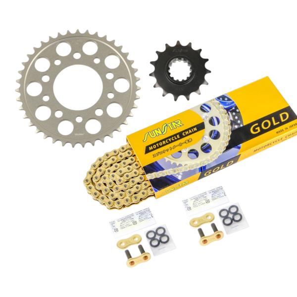 メーカー品番：KS44413適合車種：CB750[95-08]カラー：ゴールドタイプ：MT駆動系単位：1セット(3点入)セット内容/付属品：【セット内容】 フロント品番：410-15(15T) リア品番：RH-105-39(39T・ジュラル...