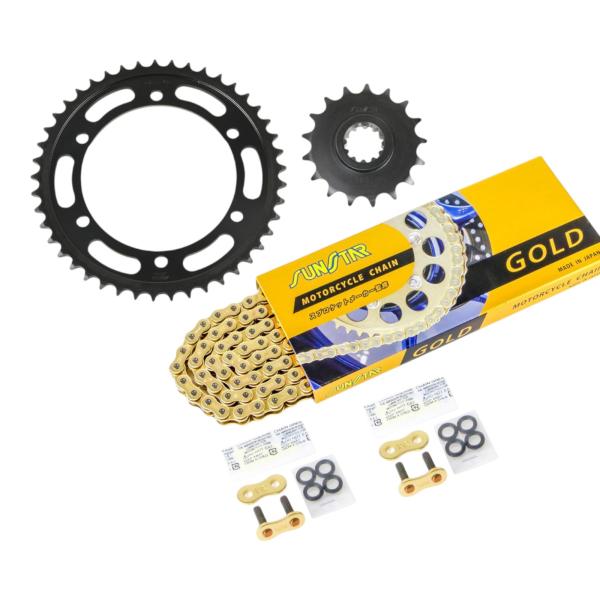 メーカー品番：KS50217適合車種：ZRX1100/II[97-00]カラー：ゴールドタイプ：MT駆動系単位：1セット(3点入)セット内容/付属品：【セット内容】 フロント品番：556-17(17T) リア品番：JK-105-45(45T...