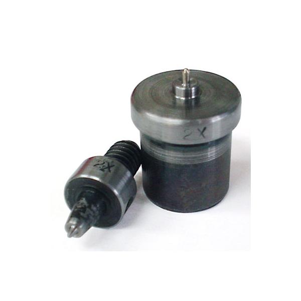 2mm径の電気ハトメ「ハトメ2×2.5」「ハトメ2×3」などを取付けるためのの工具です。ハンドプレス機に取付けて、ハトメ打機にするための治具パーツ。日本の工場で製造しています。