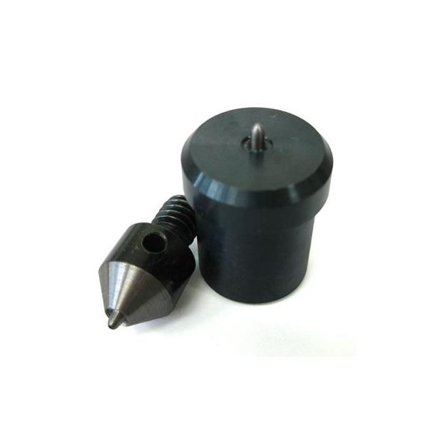 2.5mm径の電気ハトメ「ハトメ2.5×3」「ハトメ2.5×4」などを取付けるためのの工具です。ハンドプレス機に取付けて、ハトメ打機にするための治具パーツ。日本の工場で製造しています。