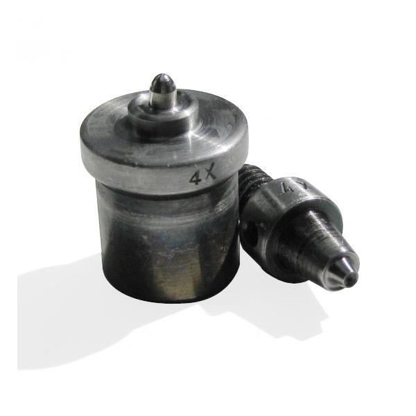 4mm径の電気ハトメ「ハトメ4×7」のための工具です。ハンドプレス機に取付けて、ハトメ打機にするための治具パーツですが、ハトメ4×nのハトメはだいぶ特殊のためご注意ください。本製品は日本の工場で製造しています。