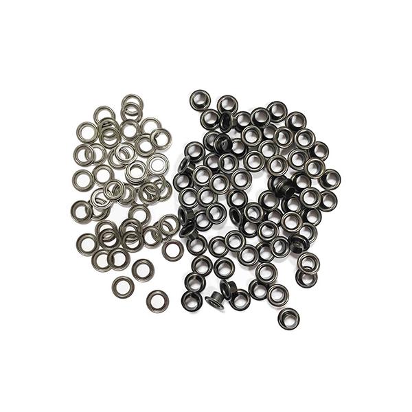 座金付きの6mm径「ハトメ18」丸潰しタイプです。専用の工具で取り付けることで裏面を丸く仕上げることができます。(ハトメリングをつくります)。サイズ6mmの穴を補強するための金具ですので、取付後には穴の周囲に約2.5mmの均一な金属縁ができ...