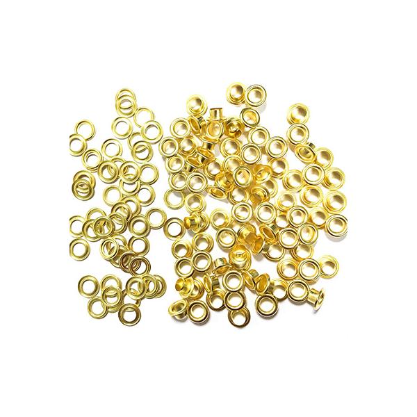 座金付きの6mm径「ハトメ18」丸潰しタイプです。専用の工具で取り付けることで裏面を丸く仕上げることができます。(ハトメリングをつくります)。サイズ6mmの穴を補強するための金具ですので、取付後には穴の周囲に約2.5mmの均一な金属縁ができ...