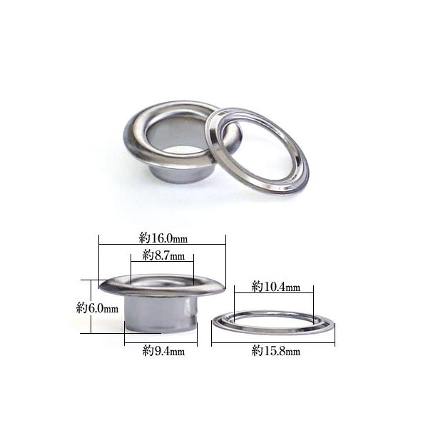 9mm径のハトメ「アイレット23」座金付きタイプです。専用の工具でとりつけることで裏面が丸く、リング状にして留めて仕上げることができますので、アイレットリングとも呼ばれます。高さ6mmですので、合計厚み3mmまでのものを目安にお取付けくださ...