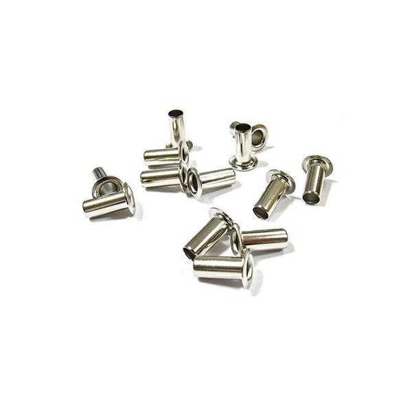 ハトメの筒の部分が直径4mmハトメ。金属の厚みがありますので、取付けた後の穴の内径は約3.6mmとなります。高さが10mm。真鍮製で座金は付属されません。よく「4mmのハトメ」ということで、CROWN製・またコクヨの割れハトメと混同される方...