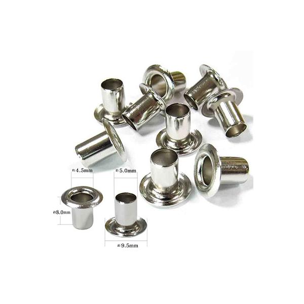 ハトメの筒の部分が直径5mmハトメ。金属の厚みがありますので、取付けた後の穴の内径は約4.6mm。高さが8mm。真鍮製で座金は付属されません。ハトメ本体のみでお使いいただく電気ハトメですが、ハトメ300では高さが足りない場合に大体でお使い頂...