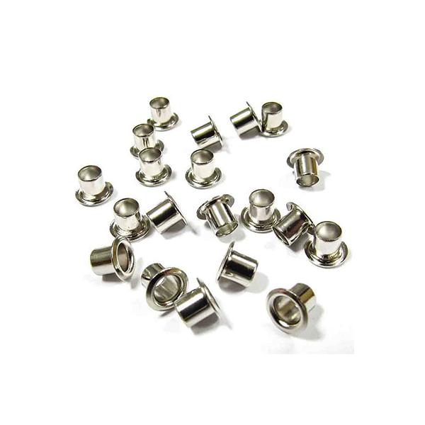 ハトメの筒の部分が直径3.5mmハトメ。金属の厚みがありますので、取付けた後の穴の内径は約3.1mmとなります。高さが4mm。真鍮製で座金は付属されません。ハトメ本体のみでお使いいただく電気ハトメです。2mm厚のものにお使いいただけます。