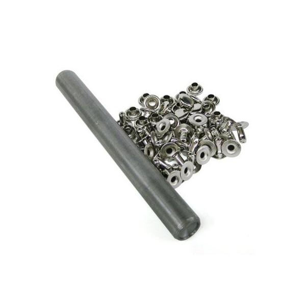 「中カシメ入門セット」は、取り付ける中カシメ手打棒と中カシメがセットになった商品です。