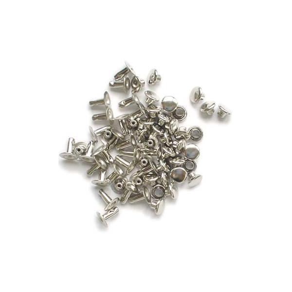 頭(メス)の直径6mm、足(オス)7mmの真鍮製の小カシメの足並です。真鍮製。片面タイプ。足軸径2.5mm。革や布の厚みが厚み5mm程度の場合にお勧めです。3mm程度の場合は足短をご検討ください。