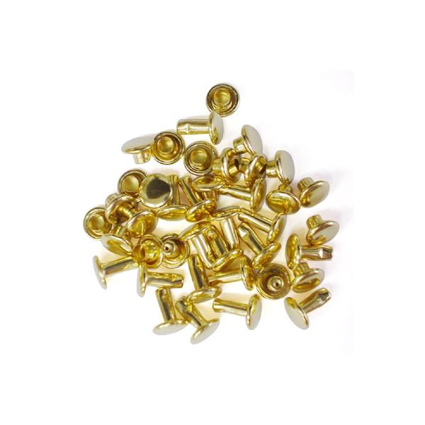 頭(メス)の直径6mm、足(オス)6mmの真鍮製の小カシメの足並です。真鍮製。両面タイプ。つけた革や布の裏側が、表と同じように綺麗に仕上ります。足軸径2.5mm。革や布の厚みが厚み3mm程度のものにお使いください。5mm以上の場合は足並タイ...