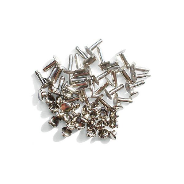 頭(メス)の直径6mm、足(オス)10mmの真鍮製の小カシメの超足長です。真鍮製。片面タイプ。足軸径2.5mm。革や布の厚みが厚み8mm程度のものにお使いいただける特殊なカシメになります。ニッケル色のみのお取り扱いになります。