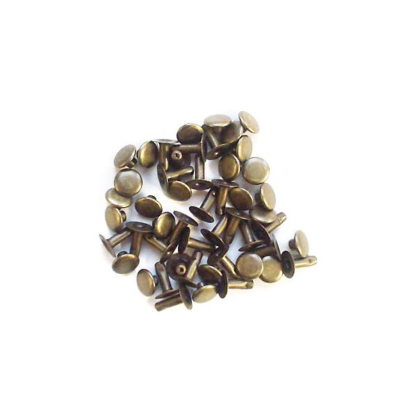 頭(メス)の直径7mm、足(オス)8.5mmの真鍮製の中カシメの足長です。真鍮製。片面タイプ。足軸径2.7mm。革や布の厚みが厚み6.5mm程度のものにお使いください。5mm以下の場合は<a href="https://store.s...