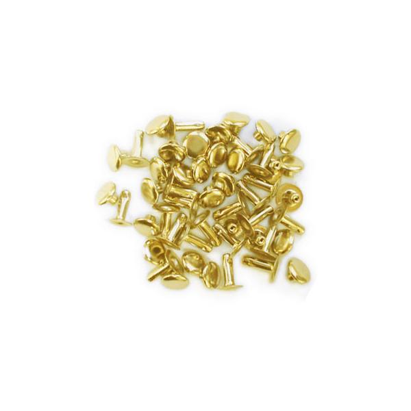 頭(メス)の直径7mm、足(オス)8.5mmの真鍮製の中カシメの足長です。真鍮製。片面タイプ。足軸径2.7mm。革や布の厚みが厚み6.5mm程度のものにお使いください。5mm以下の場合は<a href="https://store.s...