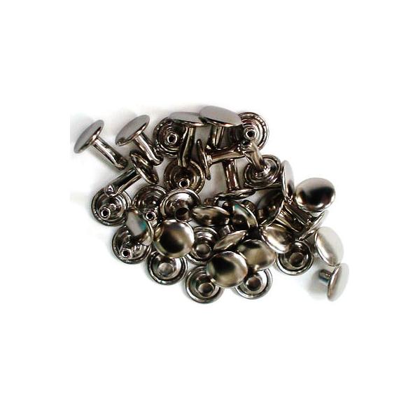 頭(メス)の直径9mm、足(オス)11.5mmの真鍮製の大カシメの足長です。真鍮製。両面タイプ。足軸径3mm。革や布の厚みが厚み8.5mm程度のものにお使いください。6mm以下の場合は足並タイプをご検討ください。