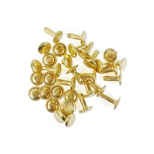 頭(メス)の直径9mm、足(オス)11.5mmの真鍮製の大カシメの足長です。真鍮製。両面タイプ。足軸径3mm。革や布の厚みが厚み8.5mm程度のものにお使いください。6mm以下の場合は足並タイプをご検討ください。