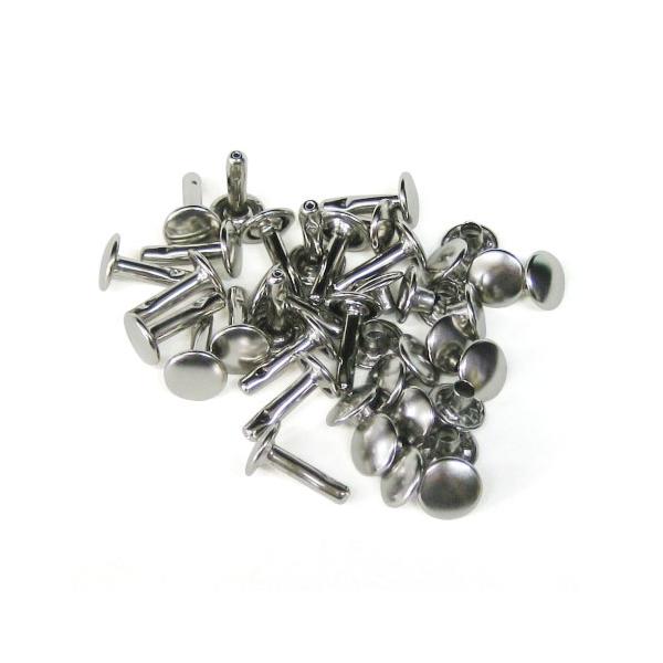 頭(メス)の直径9mm、足(オス)14.5mmの真鍮製の大カシメの超長足です。鉄製。両面タイプ。足軸径3mm。革や布の厚みが厚み11.5mm以下のものにお使いいただける特殊なカシメになります。