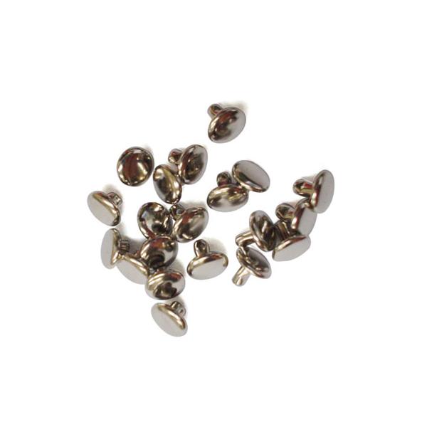 頭(メス)の直径7mm、足(オス)6mmの真鍮製の中カシメの足短です。真鍮製。両面タイプ。つけた革や布の裏側が、表と同じように綺麗に仕上ります。足軸径2.7mm。革や布の厚みが厚み3mm程度のものにお使いください。4mm以上の場合は足並タイ...