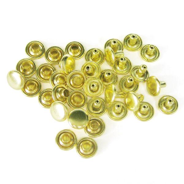 頭(メス)の直径7mm、足(オス)6mmの真鍮製の中カシメの足短です。真鍮製。両面タイプ。つけた革や布の裏側が、表と同じように綺麗に仕上ります。足軸径2.7mm。革や布の厚みが厚み3mm程度のものにお使いください。4mm以上の場合は足並タイ...