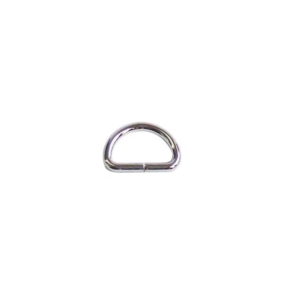 通し幅12mmの大きいサイズのDカン金具。外役寸法：約14×12mm。線の太さ2mmの鉄線を曲げて半円の形にしています。線の先端は溶接していません。鉄製の本体に、ニッケル、アンティーク、黒ニッケルの鍍金をかけて仕上げています。