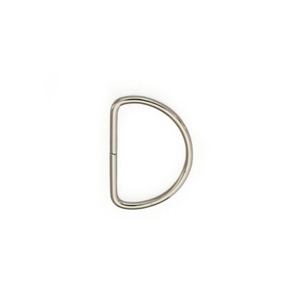 通し幅25mmの大きいサイズのDカン金具。外径寸法：約29×21mm。線の太さ2mmの鉄線を曲げて半円の形にしています。線の先端は溶接していません。鉄製の本体に、ニッケル、アンティークの鍍金をかけて仕上げています。