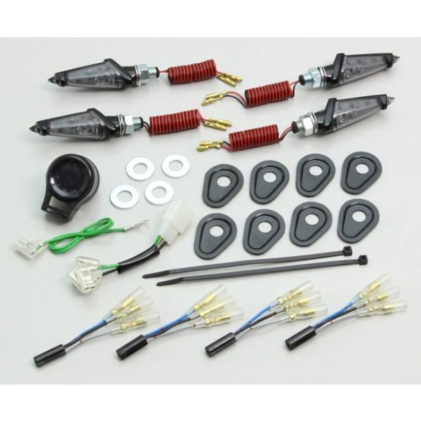 アルミ製スリムボディに高輝度LEDを超えるハイパワーLEDを組み込みフロント・リア4ヶセットでノーマル位置にボルトオンで取付ICウインカーリレー、ステー、専用ジョイントハーネス付※ハリケーン製フェンダーレスキットに取付ける場合ウインカー取付...