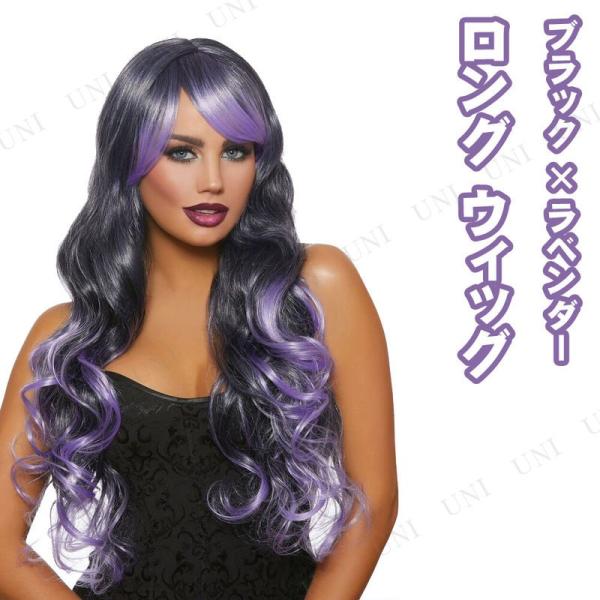 ブラック×ラベンダーのロングウェーブウィッグです。ハロウィンやイベントなどの衣装に合わせて使えば、ワンランクアップの仮装が楽しめます【キーワード】KEYSNS映え_ウィッグ,ハロウィン 衣装,プチ仮装,変装グッズ,コスプレ,パーティーグッズ...