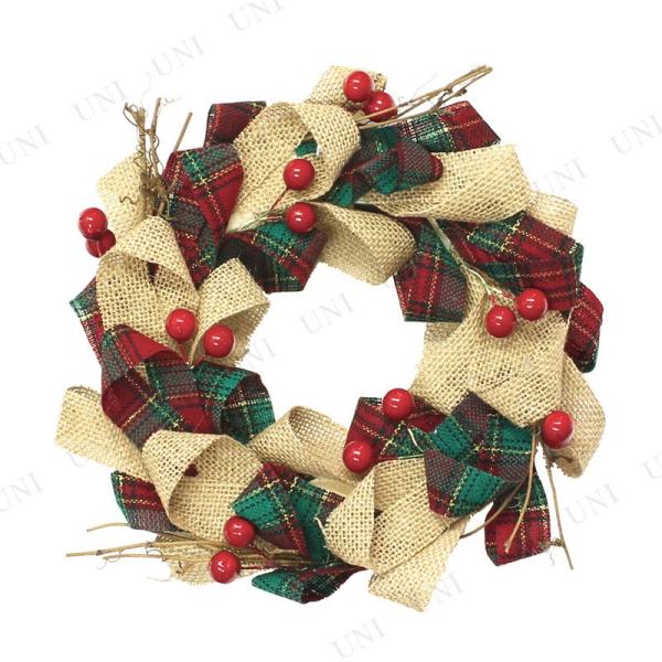 布とリボンを組み合わせた丸型リース。クリスマスにピッタリなカラーとナチュラルな雰囲気が可愛いデザインです。玄関ドアやお部屋に飾ればクリスマスムード満点【キーワード】クリスマスパーティー,パーティーグッズ,雑貨,クリスマス飾り,装飾,デコレー...