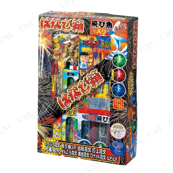バラエティー豊富な内容の大迫力の箱型花火セットです。大人気の打上花火「飛び魚」も入っています。圧倒的なボリュームで夜を盛り上げます。家族や友達と一緒に夏の夜を楽しもう！【キーワード】外遊びグッズ,アウトドア,レジャー,はなび,ハナビ,おもち...