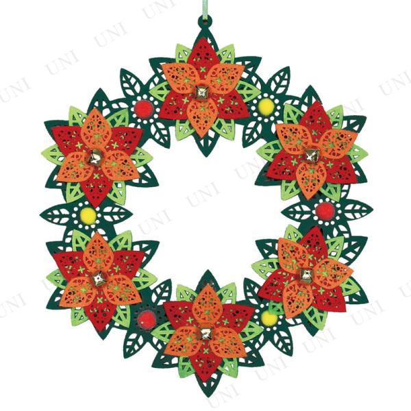 フェルトでできた可愛いリース。クリスマスにぴったりなポインセチアをモチーフにしたデザインです。お部屋の壁面装飾におすすめです【キーワード】クリスマスパーティー,パーティーグッズ,雑貨,クリスマス飾り,デコレーション,クリスマスリース,ドア飾...