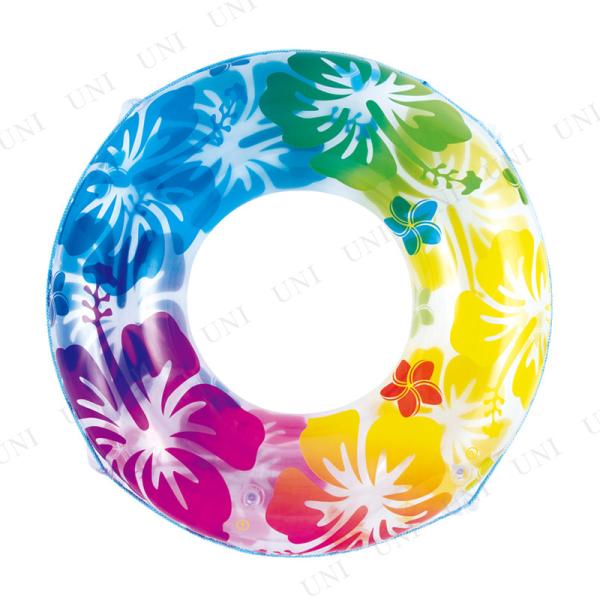 プールや海水浴の必需品！鮮やかなレインボーハイビスカス柄の浮き輪です。安心のロープ付き【キーワード】プール用品,ビーチグッズ,水物,浮輪,うきわ,ウキワ,水遊び用品,浮き輪 大人 大人用,86cm〜100cm,夏,アウトドア,レジャー,浮き...