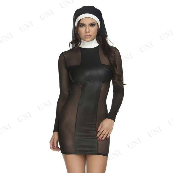 透け感のあるセクシーなシスターコスチューム。ワンピースとベールのセットです。ハロウィン仮装やコスプレイベント用の衣装にどうぞ【キーワード】レディース,修道女,修道服,大人用,パーティーグッズ,余興,仮装グッズ,フル仮装,パーティグッズ,衣服...